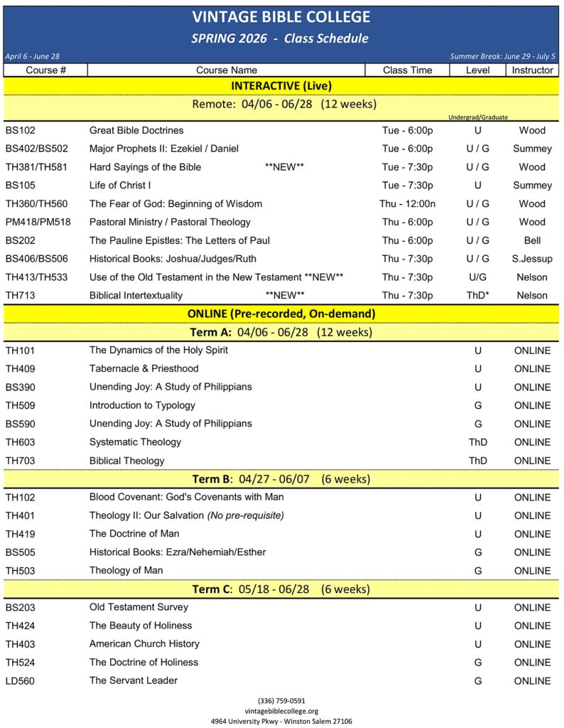 Online Class Schedule | Online Course Enrollment by Vintage Bible ...